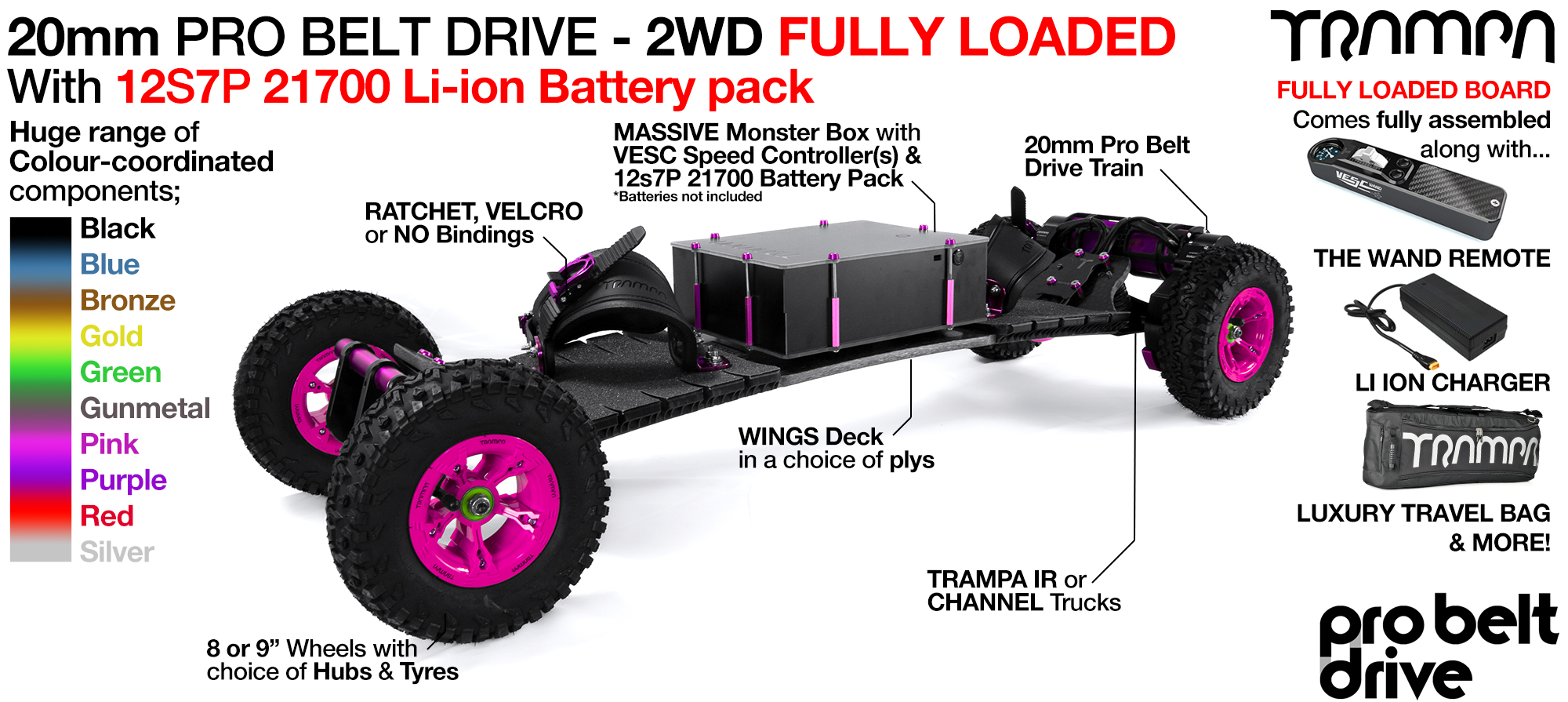 2WD 16mm PRO BELT DRIVE TRAMPA Electric Mountainboard - CUSTOM