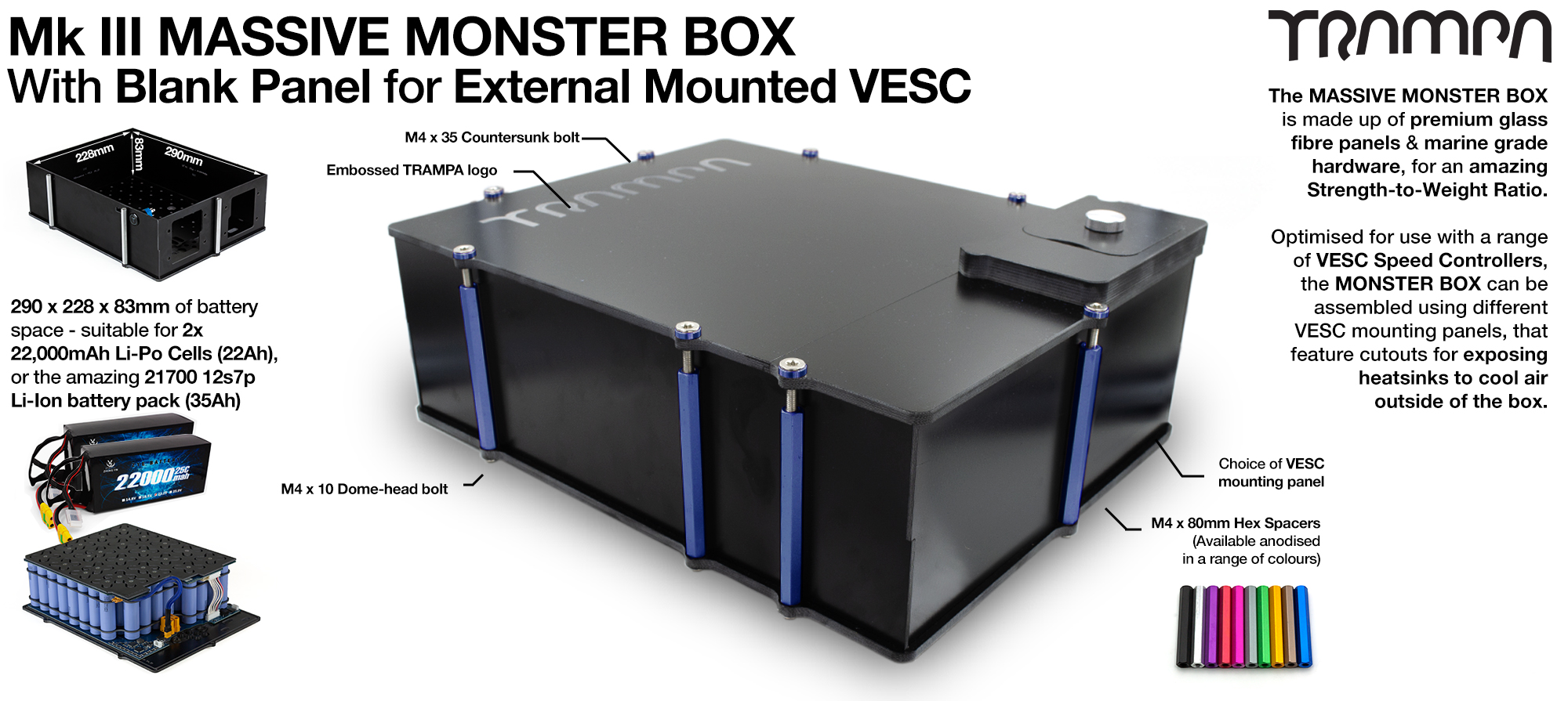 2WD Mk III 12s MASSIVE MONSTER Box with NO VESC Mounting Panel